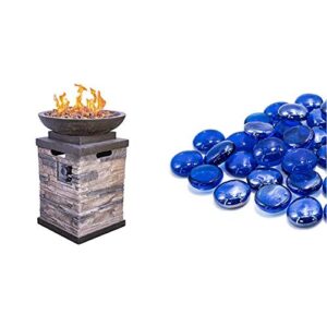 bond manufacturing 63172 newcastle propane firebowl column realistic look firepit heater lava rock 40,000 btu outdoor gas fire pit 20 lb & 67984 lavaglass round fire pit dispersion glass, 10 lb