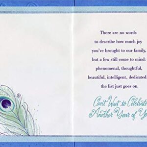 Designer Greetings Blue and Green Feather Quill Pen Birthday Card for Daughter-in-Law