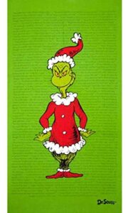 plush minky fabric - grinch panel 36"x60" - caliquiltco exclusive - licensed dr. seuss/how the grinch stole christmas fabric