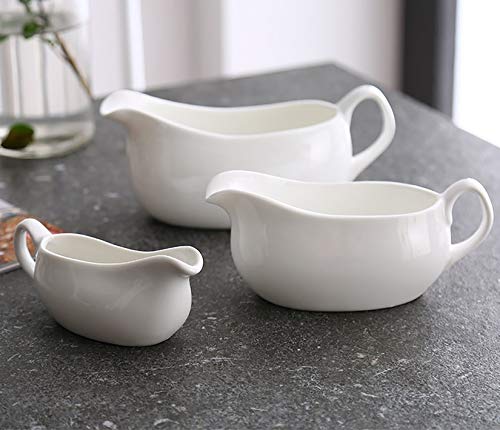 Yesland 2 Pcs 15 oz Gravy Boat, Ceramic White Easy-Pour Gravy Boat for Dining, Holiday Meals & Parties