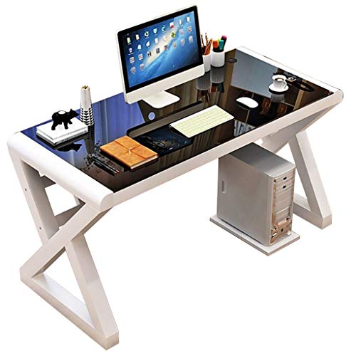 ZYCSKTL Desk Computer Table Modern Large Office Desk,Modern and Simple Desktop Computer Desk, Household Economical Writing Desk, Study Room Tempered Glass Desk (Color : Black+White, Size : 805075cm)