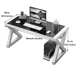 ZYCSKTL Desk Computer Table Modern Large Office Desk,Modern and Simple Desktop Computer Desk, Household Economical Writing Desk, Study Room Tempered Glass Desk (Color : Black+White, Size : 805075cm)