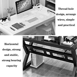 ZYCSKTL Desk Computer Table Modern Large Office Desk,Modern and Simple Desktop Computer Desk, Household Economical Writing Desk, Study Room Tempered Glass Desk (Color : Black+White, Size : 805075cm)