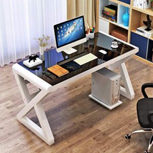 ZYCSKTL Desk Computer Table Modern Large Office Desk,Modern and Simple Desktop Computer Desk, Household Economical Writing Desk, Study Room Tempered Glass Desk (Color : Black+White, Size : 805075cm)