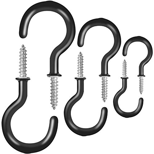 SUKIA 25 PCS Black Small Cup Screw Hooks Ceiling Hooks for Hanging Lights Vinyl Coated Steel Metal Cup Hooks Holder Christmas Light Hangers Suitble for Indoor and Outdoor Hooks Kit (Black-25Pcs)