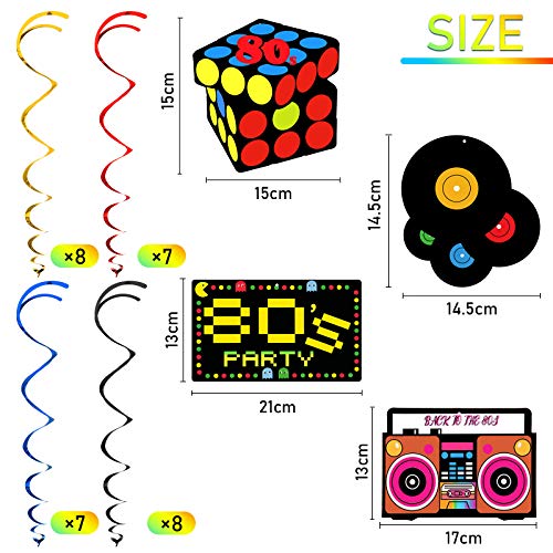 30 Pieces 80's Party Background Decorations Kit Hanging Swirls Decorations 80's Retro Swirls Ceiling Decorations 80's Hip Hop Hanging Swirls Photo Backdrop for 80's Party Theme Supplies