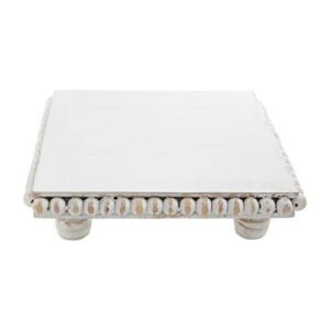 mud pie white wood beaded trivet, 8" x 8"