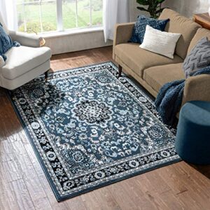 Well Woven Persa Nima Traditional Medallion Persian Blue 5'3" X 7'3" Area Rug