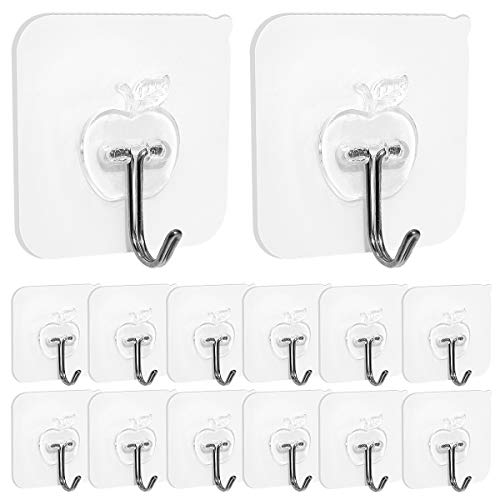 50 Packs Adhesive Wall Hooks 22lb(Max) Transparent Reusable Seamless Hooks,Waterproof and Oilproof,Bathroom Kitchen Heavy Duty Self Adhesive Hooks