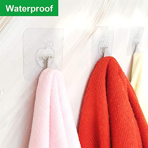 50 Packs Adhesive Wall Hooks 22lb(Max) Transparent Reusable Seamless Hooks,Waterproof and Oilproof,Bathroom Kitchen Heavy Duty Self Adhesive Hooks