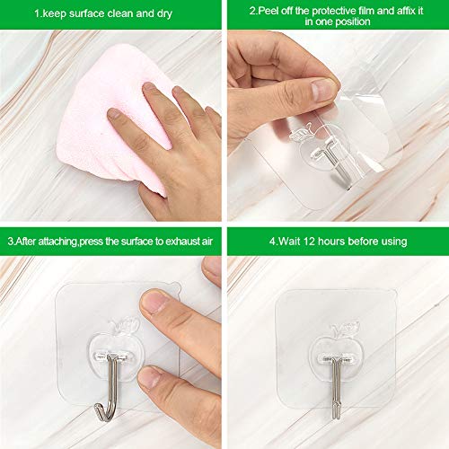 50 Packs Adhesive Wall Hooks 22lb(Max) Transparent Reusable Seamless Hooks,Waterproof and Oilproof,Bathroom Kitchen Heavy Duty Self Adhesive Hooks