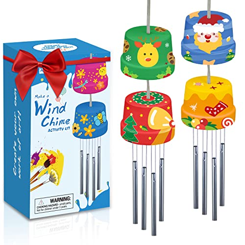 2-Pack Make A Wind Chime Kits - Arts & Crafts Construct & Paint Wind Powered Musical Chime DIY Gift for Kids, Boys Girls