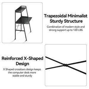 It's_Organized Computer Ladder Desk with Shelves, 43" for Small Spaces Saving Home Office Bedroom Workstation PC Laptop Study Writing Gaming Table with Storage Shelf Bookshelf Modern Black Metal Frame