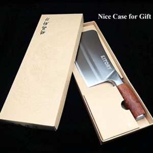 Kitory Meat Cleaver, Heavy Duty Chinese Chef Knife, German Steel Multi-Purpose Kitchen Knife with Comfortable Pearwood Handle, Gift Box Included, 7 inch Bone Chopping Knife,