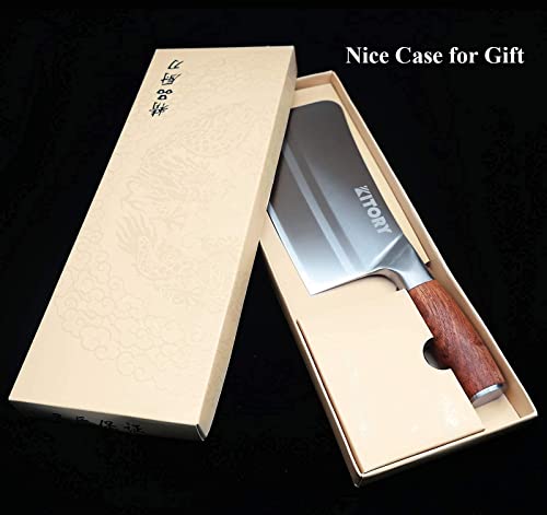 Kitory Meat Cleaver, Heavy Duty Chinese Chef Knife, German Steel Multi-Purpose Kitchen Knife with Comfortable Pearwood Handle, Gift Box Included, 7 inch Bone Chopping Knife,