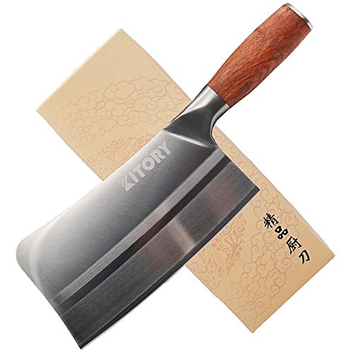 Kitory Meat Cleaver, Heavy Duty Chinese Chef Knife, German Steel Multi-Purpose Kitchen Knife with Comfortable Pearwood Handle, Gift Box Included, 7 inch Bone Chopping Knife,