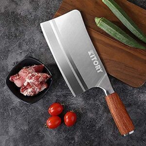 Kitory Meat Cleaver, Heavy Duty Chinese Chef Knife, German Steel Multi-Purpose Kitchen Knife with Comfortable Pearwood Handle, Gift Box Included, 7 inch Bone Chopping Knife,