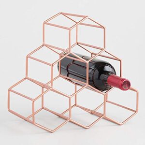 charmed hexagon 6 bottle wine rack in rose gold