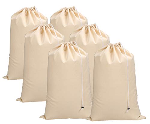 Large Laundry Bag 6 Pack 100% Cotton Canvas Heavy Duty Laundry Bag,Laundry Bag,Laundry Bags Large,Laundry hamper bags,Durable & Laundry Carring solutions Bags- Natural Cotton -Size 24x36 inch Natural