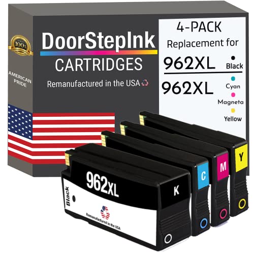 DoorStepInk Remanufactured in The USA Ink Cartridge Replacements for HP 962XL Black HP 962 Cyan, Magenta, Yellow 4 Pack for Printers HP Officejet Pro 9010, 9012, 9013, 9015, 9016, 9019, 9020, 9025