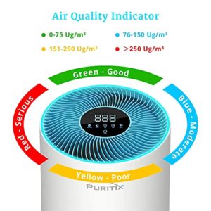 PURITIX Air Purifier with True HEPA, 23dB Quiet Desktop Home Air Purifiers with Timer, Child Lock for Smoke, Pet Dander