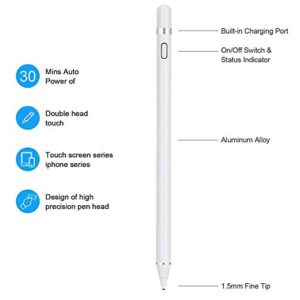 Active Stylus Pencil Compatible for Apple,Stylus Pens for Touch Screens, Capacitive Pencil for Kid Student Drawing, Writing,High Sensitivity,for Touch Screen Devices Tablet,Smartphone (White)