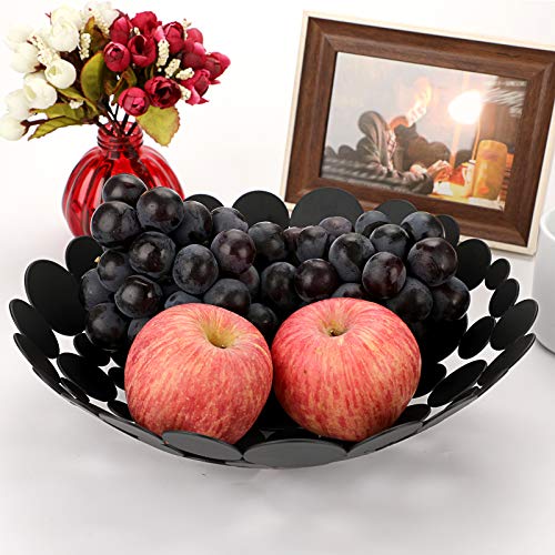 OwnMy Metal Fruit Bowl Basket Creative Table Centerpiece Fruit Stand Decorative Countertop Fruit Holder for Kitchen Counter, Iron Large Fruit Plate Round Storage Tray for Bread Snacks Candy (Black)