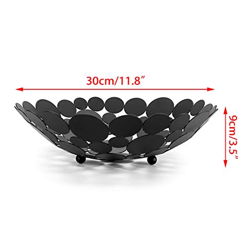 OwnMy Metal Fruit Bowl Basket Creative Table Centerpiece Fruit Stand Decorative Countertop Fruit Holder for Kitchen Counter, Iron Large Fruit Plate Round Storage Tray for Bread Snacks Candy (Black)