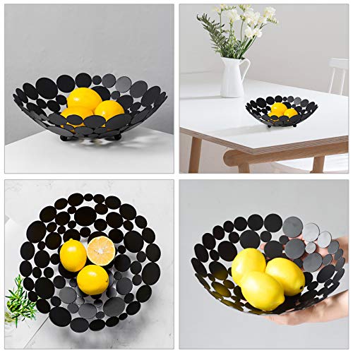 OwnMy Metal Fruit Bowl Basket Creative Table Centerpiece Fruit Stand Decorative Countertop Fruit Holder for Kitchen Counter, Iron Large Fruit Plate Round Storage Tray for Bread Snacks Candy (Black)