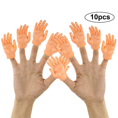 PHEZEN Hand Finger Puppet, 10 Pack Portable Tiny Hands, Little Finger Props for Hands, Mini Hand Puppet with Left Hands and Right Hands for Game Party, Mini Prank Hand & Gag Gifts for Adults