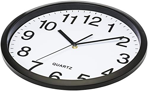 Bernhard Products Black Wall Clock 2 Pack Silent Non Ticking 10 Inch Bold Quality Quartz Battery Operated Round Easy to Read Home/Office/Classroom/School Clocks, Sweep Movement