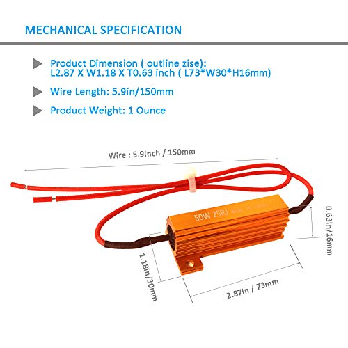 (2 Pack) 50 Watt 25 Ohm Wirewound Resistor Aluminum Case Chassis Mount 50W 25 Ohm Wire Wound Resistor Electrical Install Parts, Electrical Resistor Kit