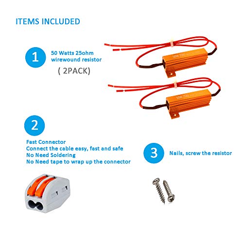 (2 Pack) 50 Watt 25 Ohm Wirewound Resistor Aluminum Case Chassis Mount 50W 25 Ohm Wire Wound Resistor Electrical Install Parts, Electrical Resistor Kit