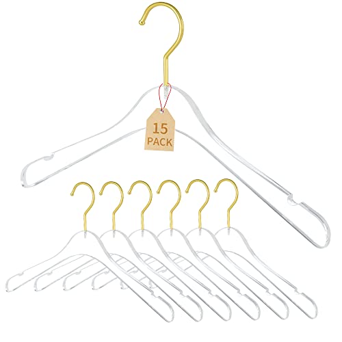 15 Pack Acrylic Hangers Clear and Gold Hangers Premium Quality Clear Acrylic Clothes Hangers Clothing Standard Hangers