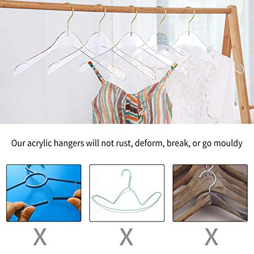 15 Pack Acrylic Hangers Clear and Gold Hangers Premium Quality Clear Acrylic Clothes Hangers Clothing Standard Hangers