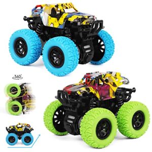 m sanmersen car toys for boys 3-5 years old - monster toys truck 2 pack 360° rotating stunt cars - toddler car toys for boys girls birthday christmas party gifts