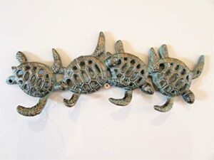 cast iron 11.5" seafoam green bronze sea turtle coat hat key purse bag 4 hook rack