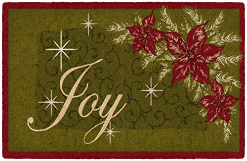 Brumlow MILLS Poinsettia Joy Holidays Washable Festive Floral Indoor or Outdoor Christmas Rug for Living or Dining Room, Bedroom and Kitchen Area, 30" x46" , Green