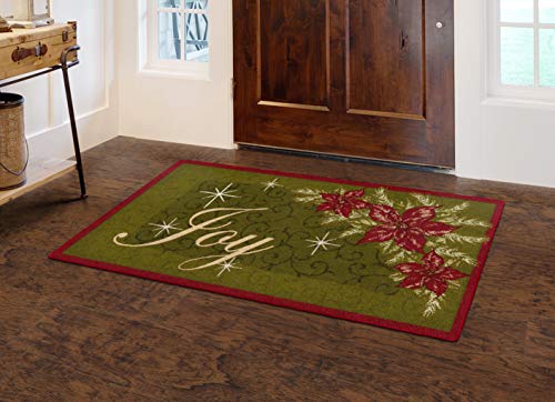 Brumlow MILLS Poinsettia Joy Holidays Washable Festive Floral Indoor or Outdoor Christmas Rug for Living or Dining Room, Bedroom and Kitchen Area, 30" x46" , Green