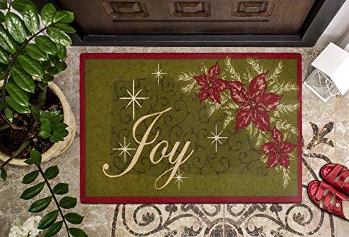 Brumlow MILLS Poinsettia Joy Holidays Washable Festive Floral Indoor or Outdoor Christmas Rug for Living or Dining Room, Bedroom and Kitchen Area, 30" x46" , Green