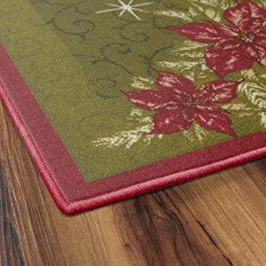 Brumlow MILLS Poinsettia Joy Holidays Washable Festive Floral Indoor or Outdoor Christmas Rug for Living or Dining Room, Bedroom and Kitchen Area, 30" x46" , Green