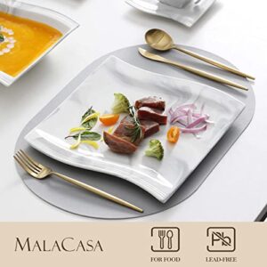 MALACASA Dinnerware Sets, 30 Piece Porcelain Square Plates and Bowls Sets for 6, Marble Grey Dinner Set with Dishes, Dinner Plate Set, Cups and Saucers, Modern Dinnerware Set, Series Flora