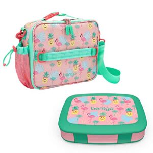 bentgo prints insulated lunch bag set with kids bento-style lunch box (tropical)