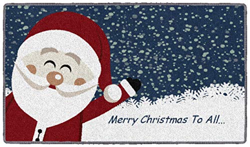 Brumlow MILLS Merry Christmas to All Washable Festive Happy Santa Indoor or Outdoor Holiday Rug for Living or Dining Room, Bedroom and Kitchen Area, 20" x 34", Navy