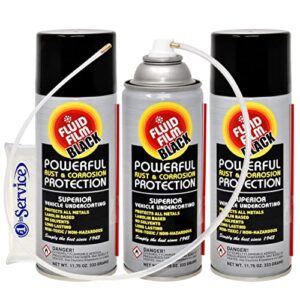 fluid film 12 oz undercoating protection aerosol spray can black 3 pack, rust inhibitor and prevention, anti corrosion multi purpose penetrant and lubricant, spray can extension wand and tissue pack