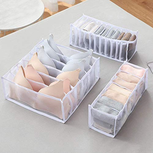 TOPARCHERY Underwear Organizer, 3 Set Foldable Bra Underwear Organizer Drawer Divider Storage Organizer for Underwear, Socks, Ties, Bras, Women Underwear Storage Compartment Box (White)