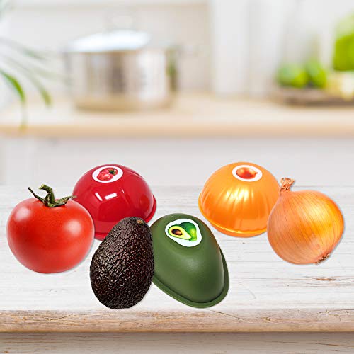 Zelica Food Storage Containers for Avocado, Tomato, & Onion | Food Saver Pod with Lid to Keep Foods Fresh (3 Pack)