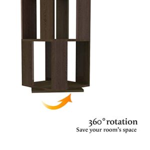 4HOMART 6 tier Rotating Bookshelf, Floor Rack Simple Bookcase Student Multi-Function Creative Bookshelf for Living Room (Black Walnut)