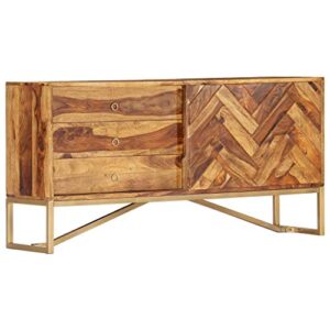 Festnight Sideboard Buffet Cabinet with 3 Storage Drawers Sheesham Wood Iron Legs End Side Table for Living Room, Kitchen, Home Furniture 46.5 x 11.8 x 23.6 Inches (W x D x H)