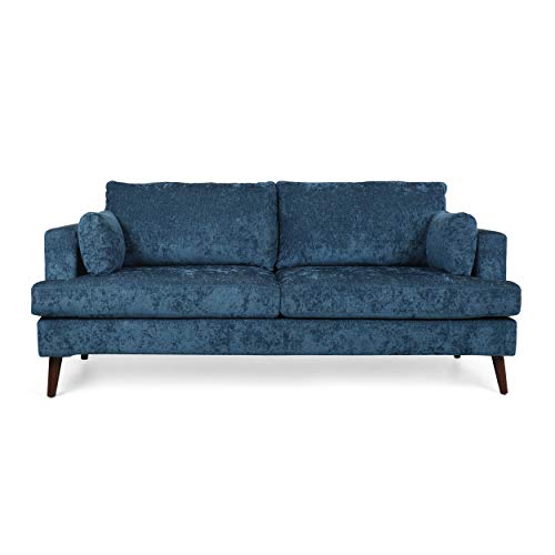 Christopher Knight Home Randolph Contemporary 3 Seater Fabric Sofa, Navy Blue + Espresso